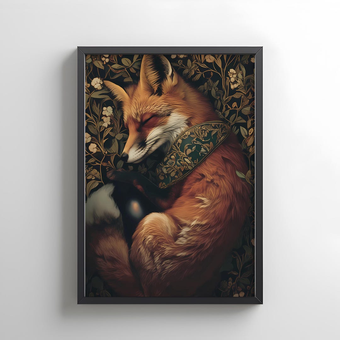 Red Fox Wrapped in Floral Tapestries - Hyper-realistic Oil Painting ...