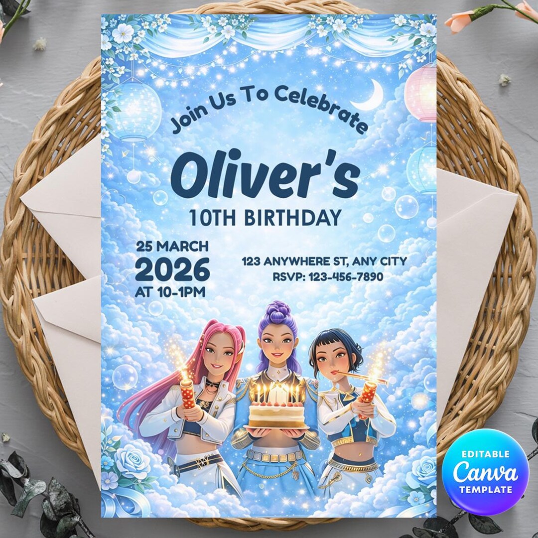 Kpop Girl Birthday Invitation, Anime Idol Theme Digital Template ...