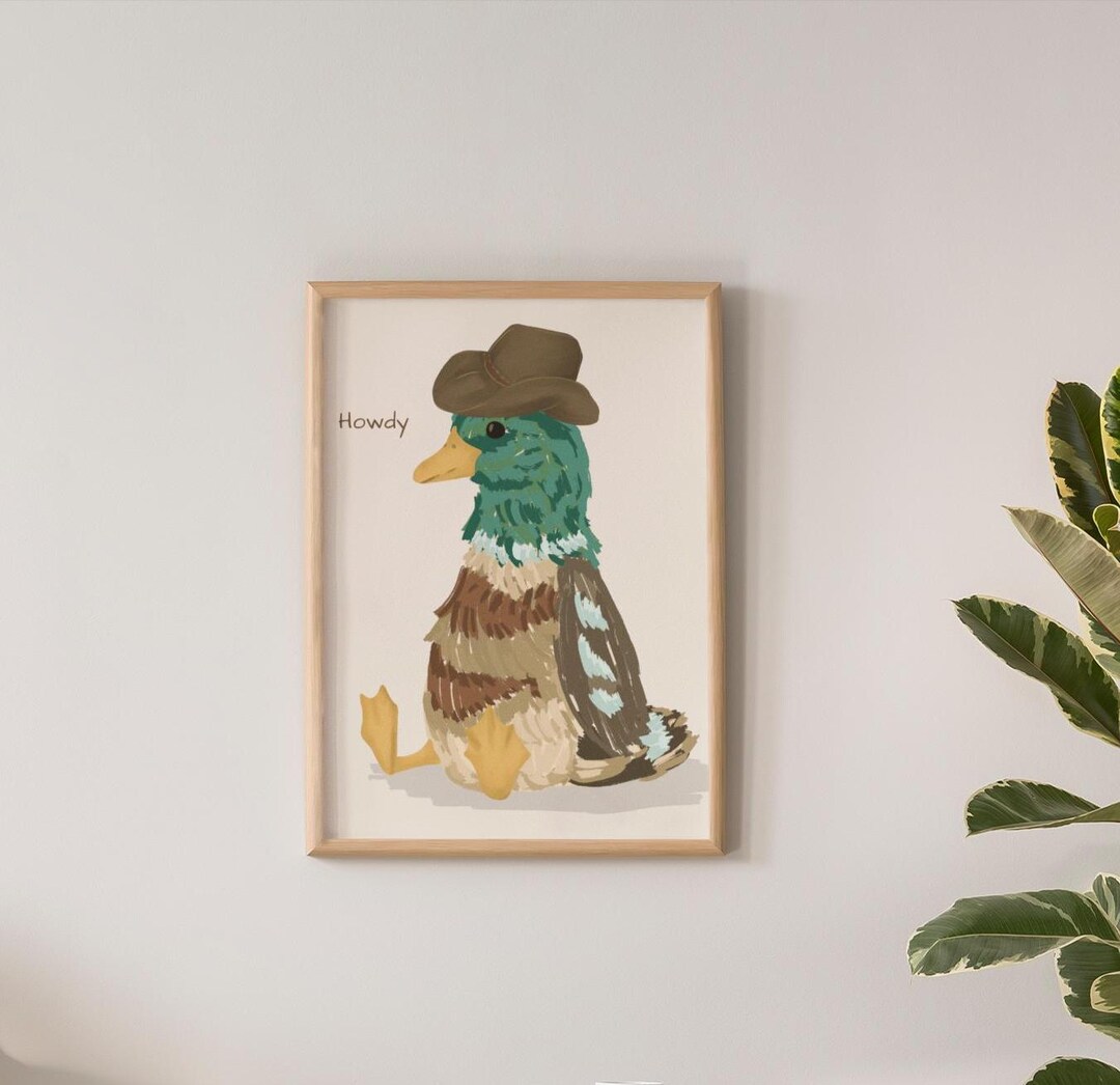 Howdy Duck Cowboy Mallard Art Print | Whimsical Western Wall Decor ...