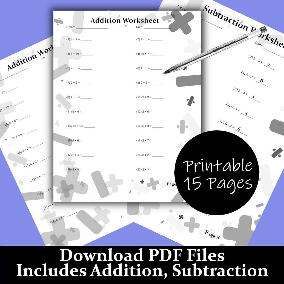 Addition and Subtraction Worksheet Printable 1st to 2nd Grade ...