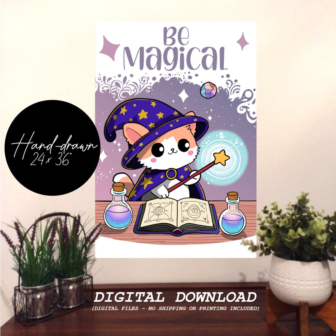 Cute Cat Wizard Wall Decor/poster Printable | Digital Download ...