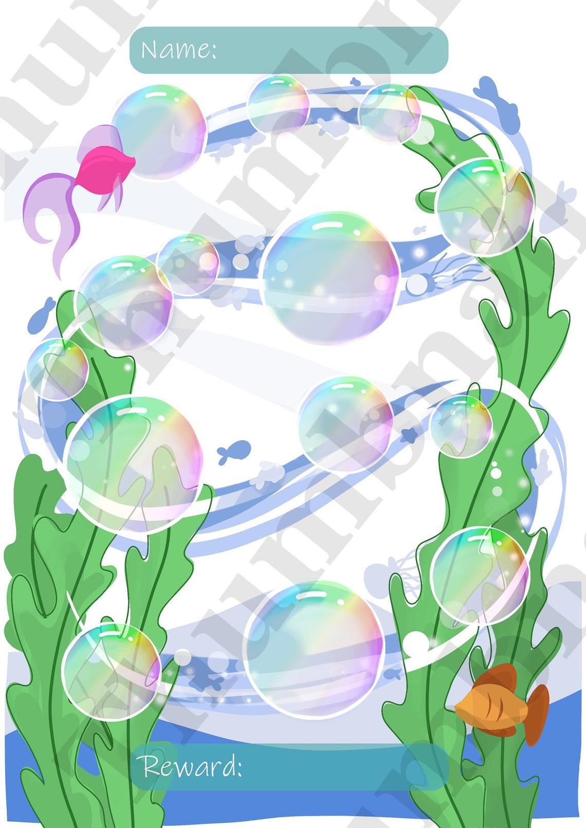 Bubbles Reward Chart Digital Download Printable Daily Chore Chart Kids ...