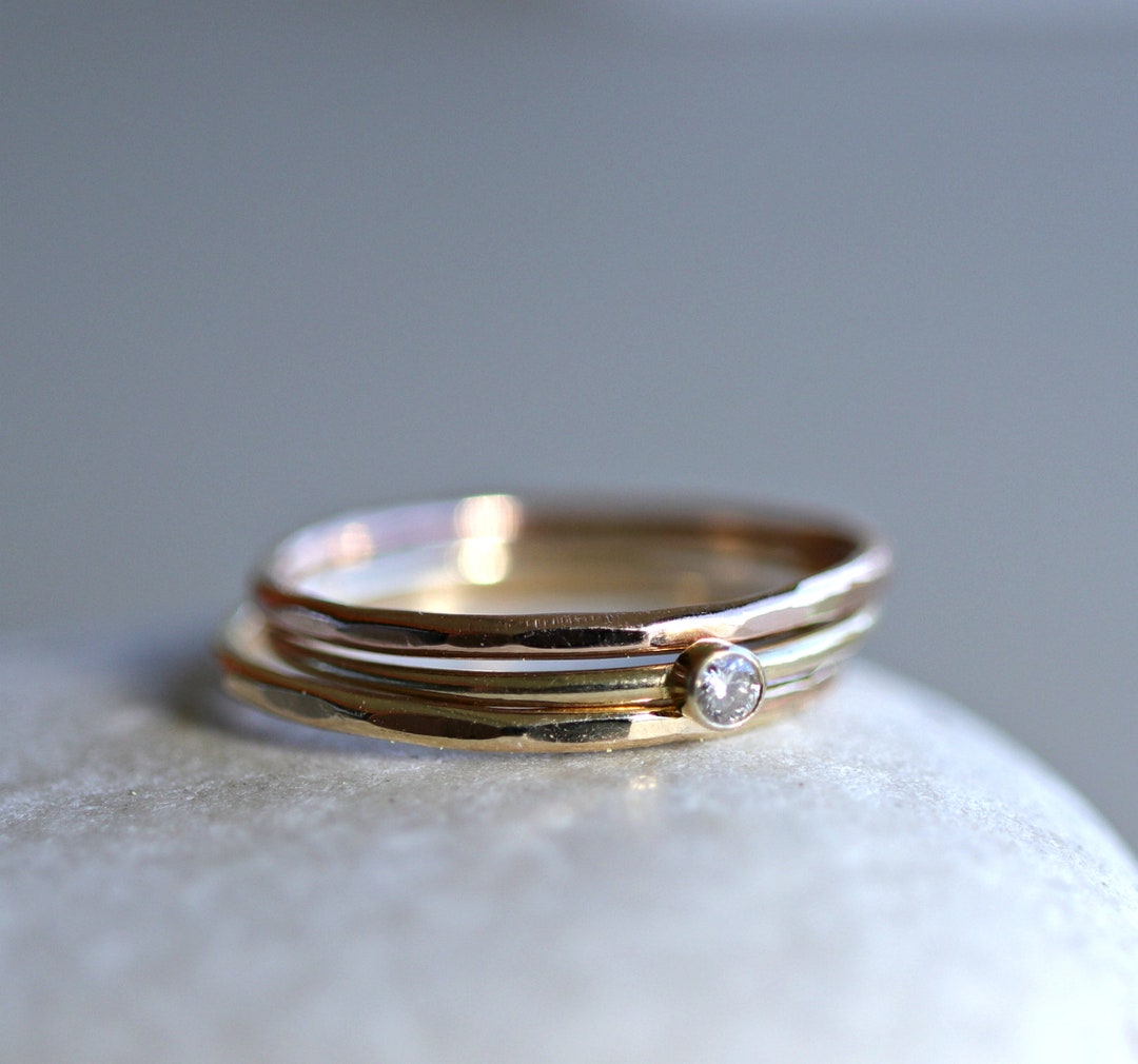 Diamond Stacking Ring Set 14k Solid Gold Stacking Rings Gold - Etsy