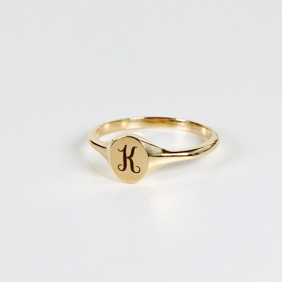 Custom Signet Ring 14k Solid Gold, Small Oval Engraved Gold Ring ...