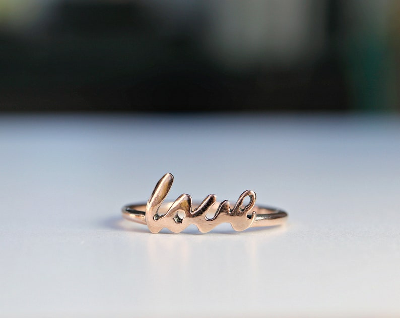 14k Gold Love Ring Romantic Gift for Her Solid Rose Gold - Etsy