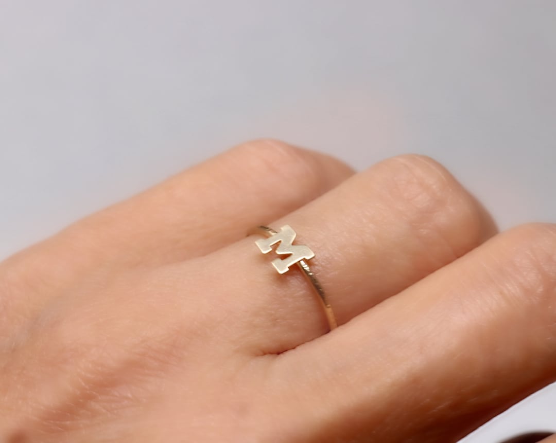 14k Gold Initial Ring, Solid 14k Gold Letter Ring, Personalized Jewelry, Custom Rings, Stacking ...