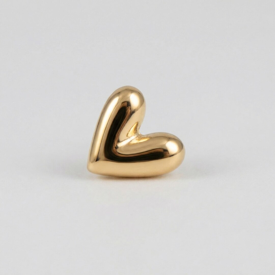 Puffy Heart Flat Back Earrings, 14k Solid Gold Internally Threaded ...