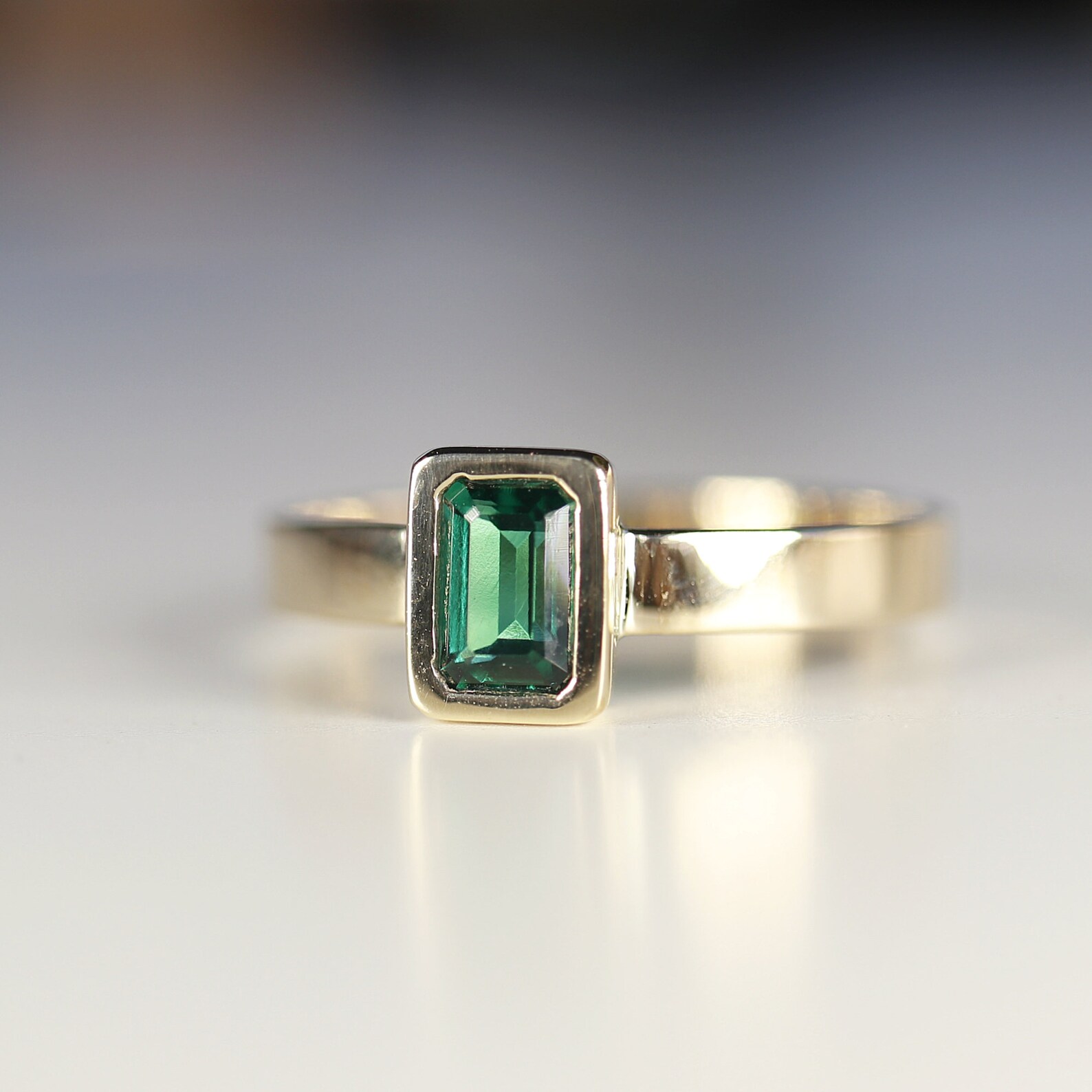 Bezel Set Emerald Ring 14k Solid Gold Emerald Cut Bezel Set - Etsy