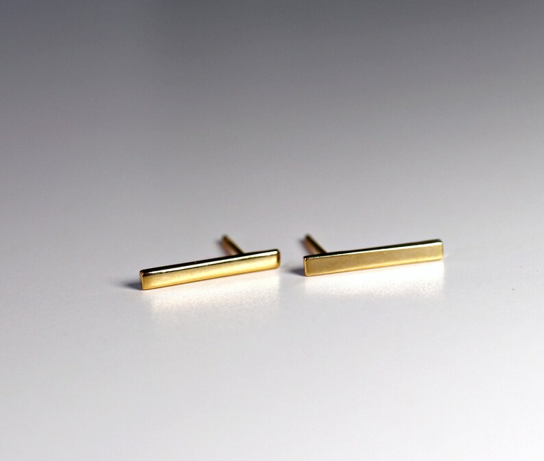 14k Solid Gold Bar Stud Earrings Gold Bar Earrings Gold | Etsy
