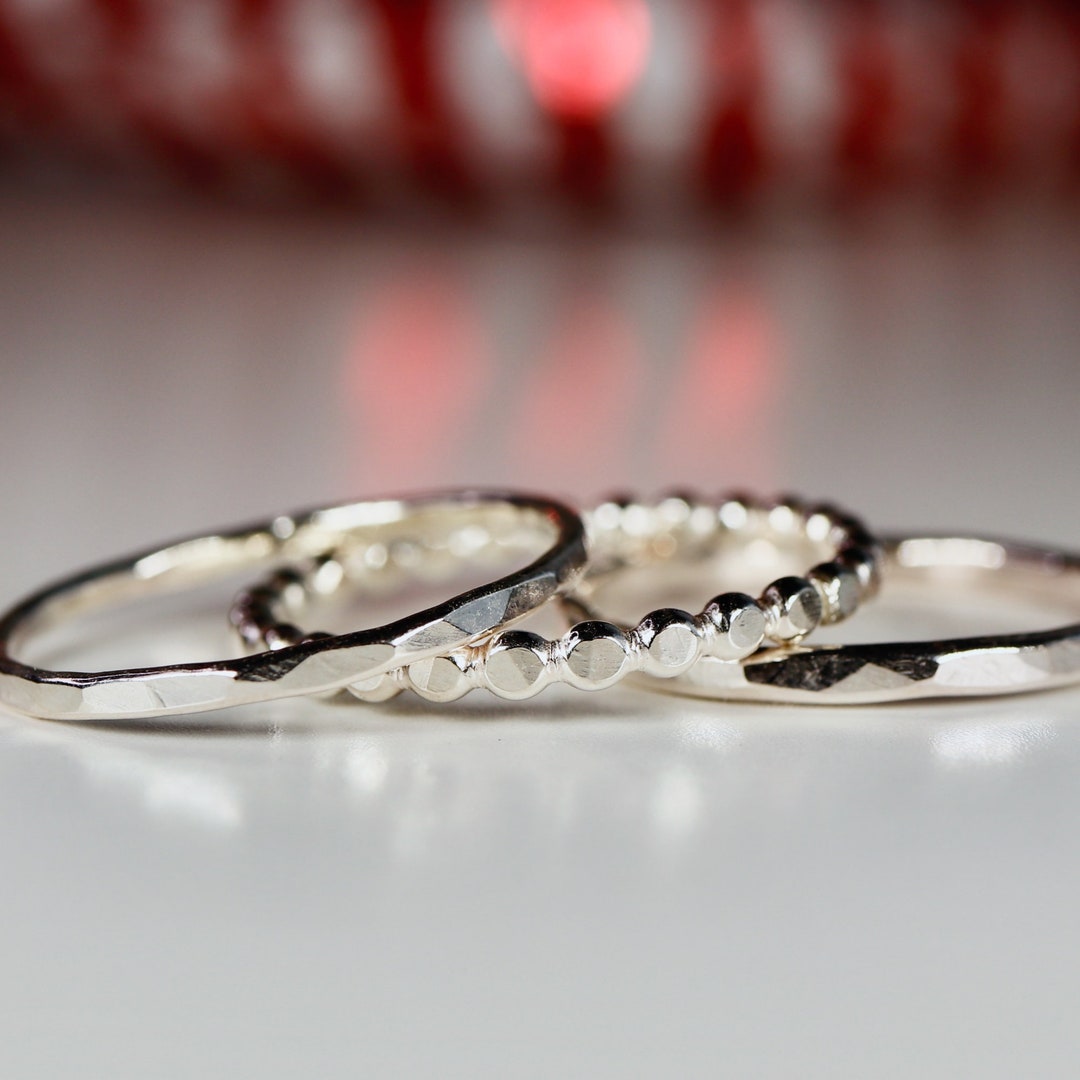 Stacking Rings, Set of 3 Rings, Dots Ring, Hammered Stack Ring ...