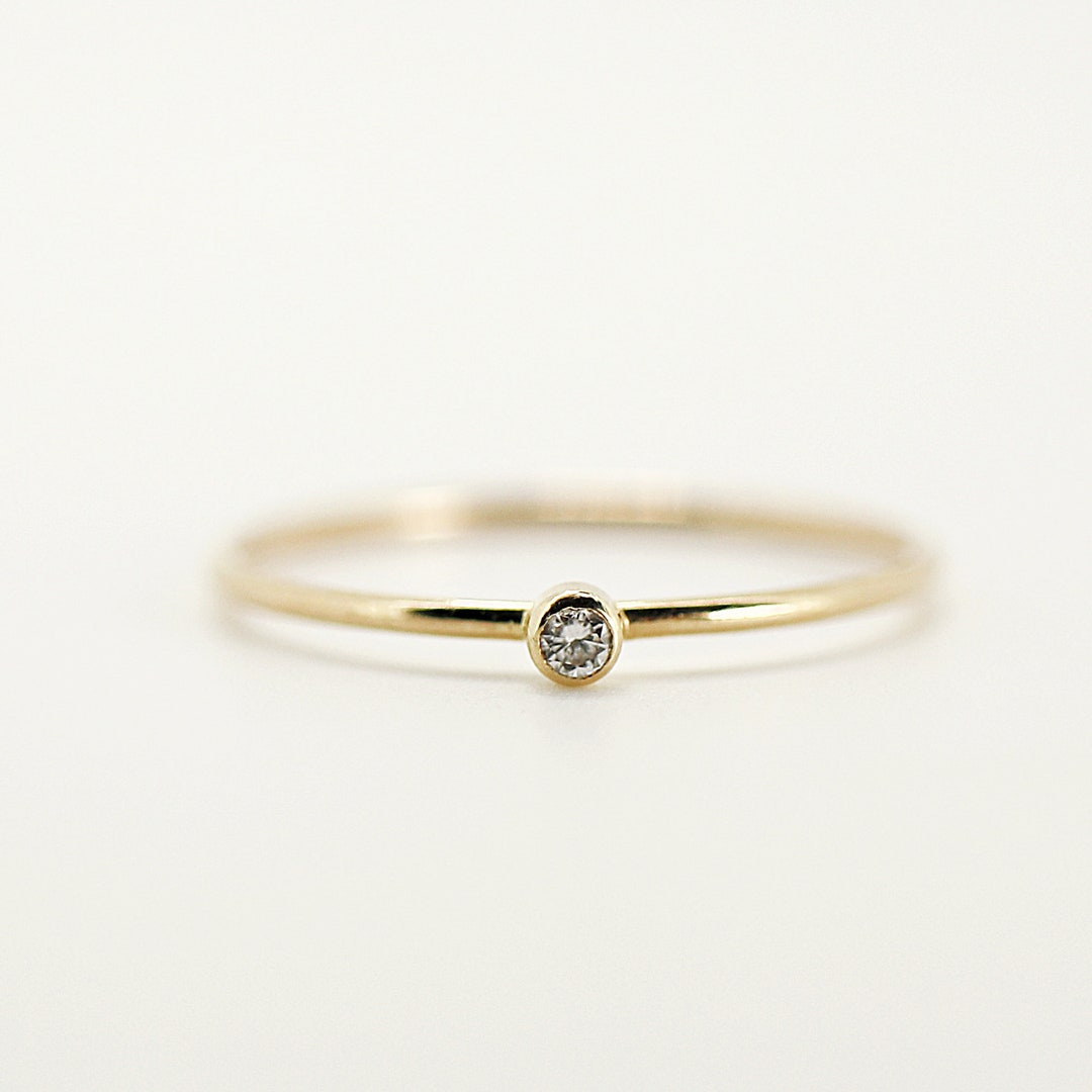 Dainty Diamond Ring 14k Gold, Tiny Diamond Solitaire Ring, Diamond Promise Ring, Diamond ...