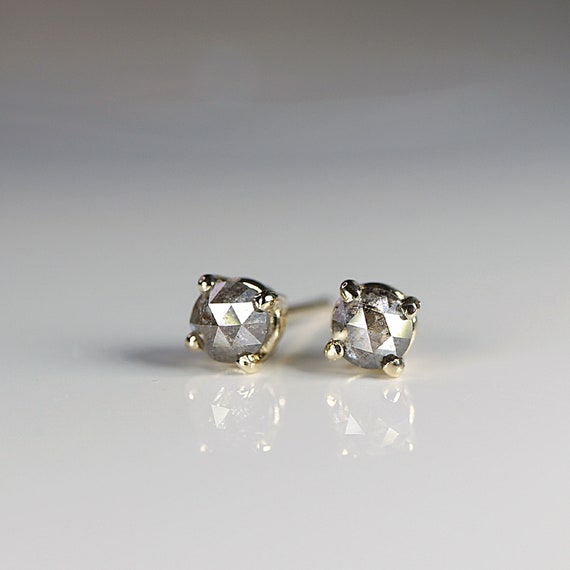 Salt and Pepper Diamond Stud Earrings Salt and Pepper Diamond Earrings 14k Gold Stud Earrings Unique Minimal Natural Diamond Studs Etsy