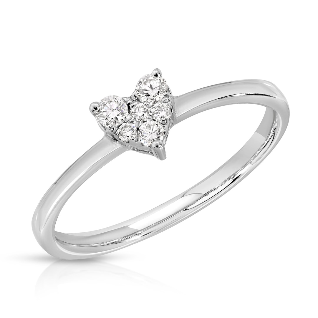 Natural Diamond Heart Ring 14k White Gold, Heart Promise Ring ...