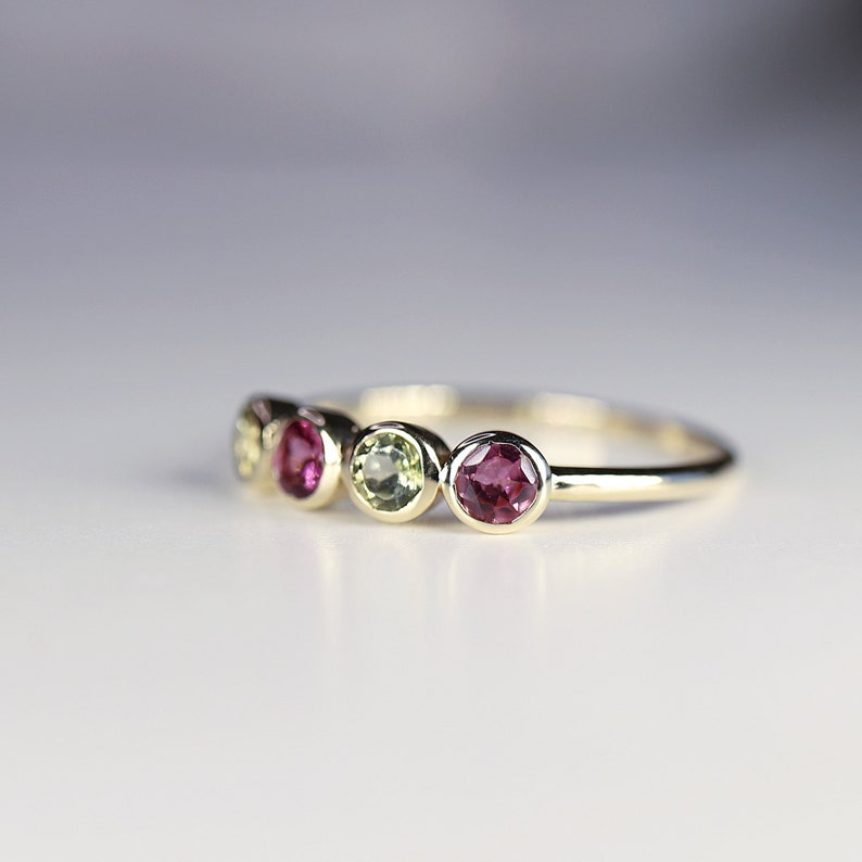Four Stone Ring 14k Solid Gold Four Tourmaline Ring Pink and - Etsy