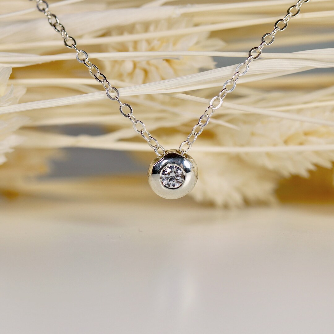 Sterling Silver Pebble Necklace, Handmade Necklace, Silver and Cz ...
