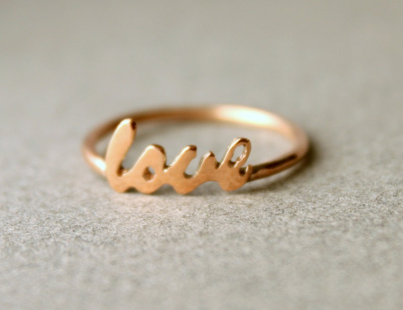 14k Gold Love Ring Romantic Gift for Her Solid Rose Gold - Etsy