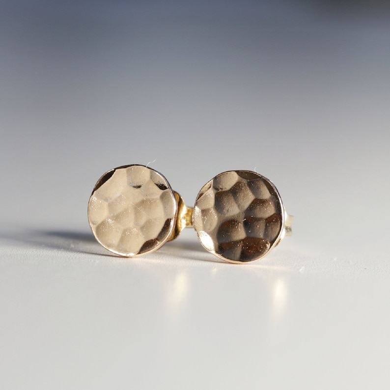 Small Gold Circle Earrings Hammered Gold Disc Coin Stud - Etsy