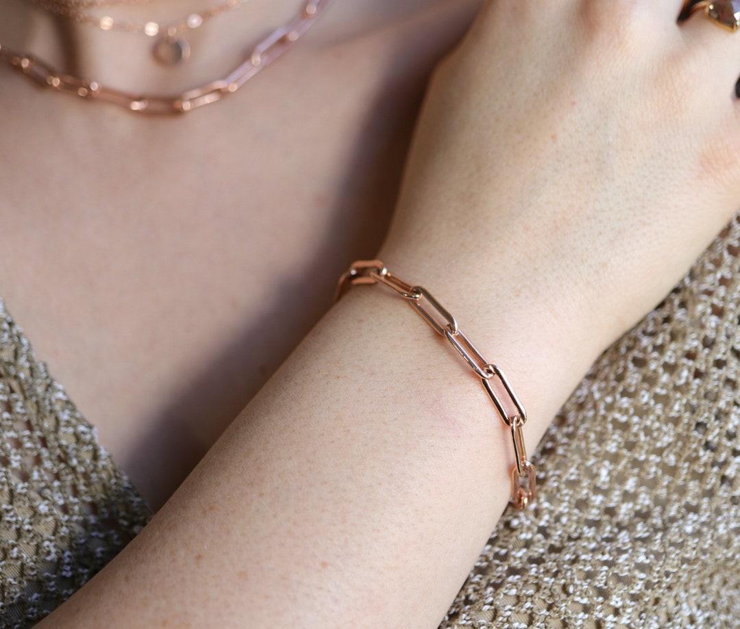 Rose Gold Large Link Bracelet, Rose Gold Chain Bracelet, Rose Gold ...