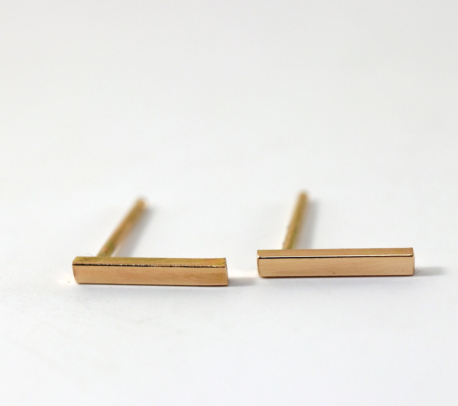 14k Solid Gold Bar Earrings Gold Bar Stud Earrings Gold | Etsy