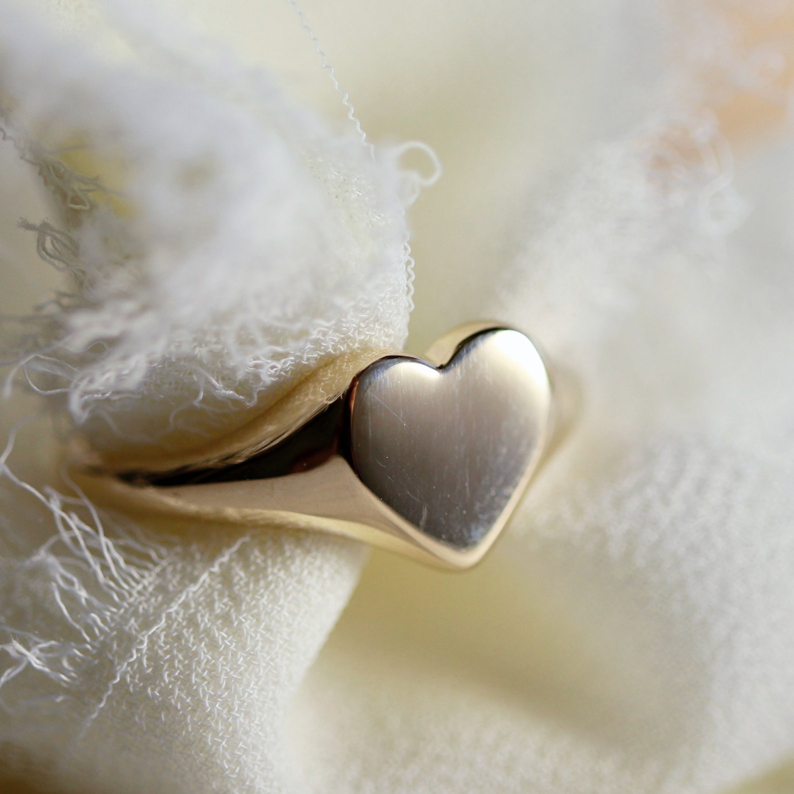 Heart Signet Ring 14k Solid Gold, Custom Initial Ring for Women ...