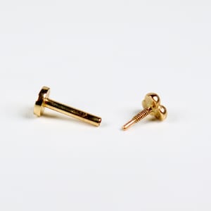 14k Solid Gold Trinity Flat Back Earrings, Internally Threaded Labret Stud, Tiny Three Ball ...