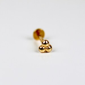 14k Solid Gold Trinity Flat Back Earrings, Internally Threaded Labret Stud, Tiny Three Ball ...