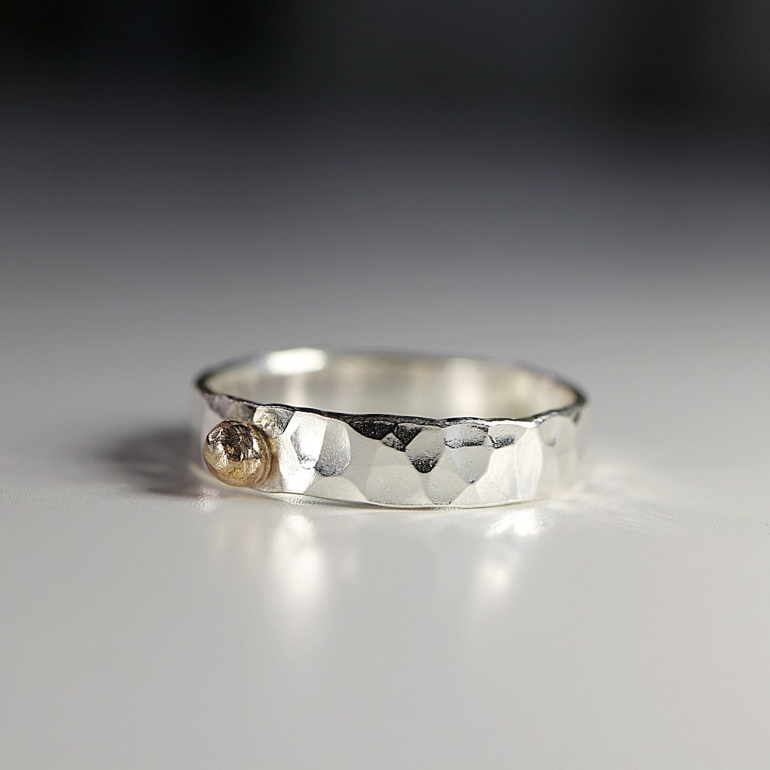 Hammered Sterling Silver Ring: 14k Gold Dot Accent - Etsy