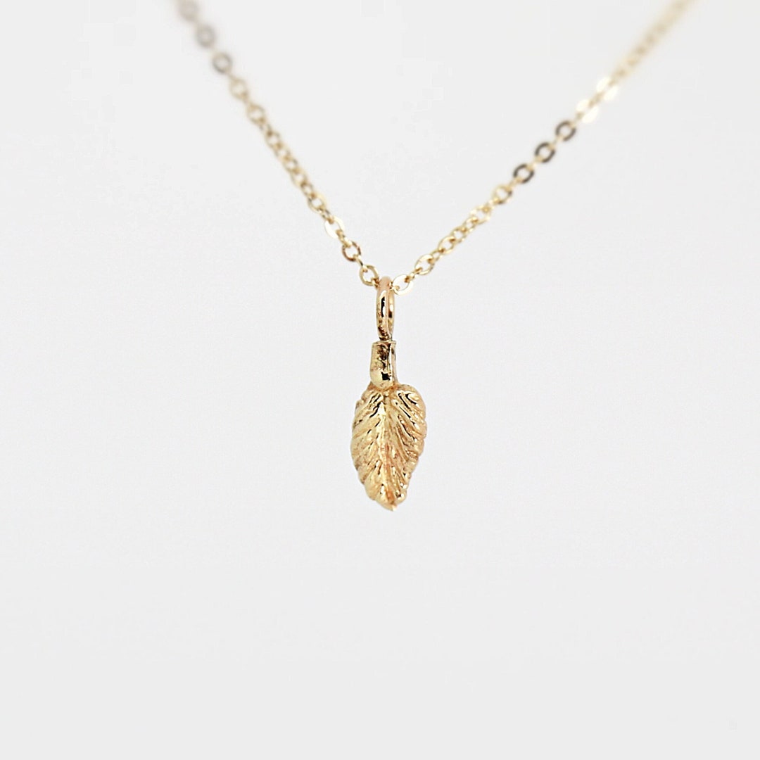 Gold Leaf Necklace 14k Solid Gold Leaf Pendant, Gold Tiny Leaf Pendant ...