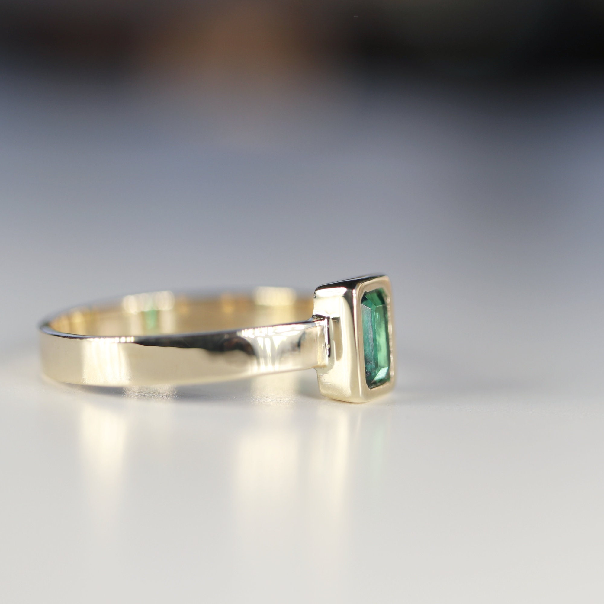 Bezel Set Emerald Ring 14k Solid Gold Emerald Cut Bezel Set - Etsy UK