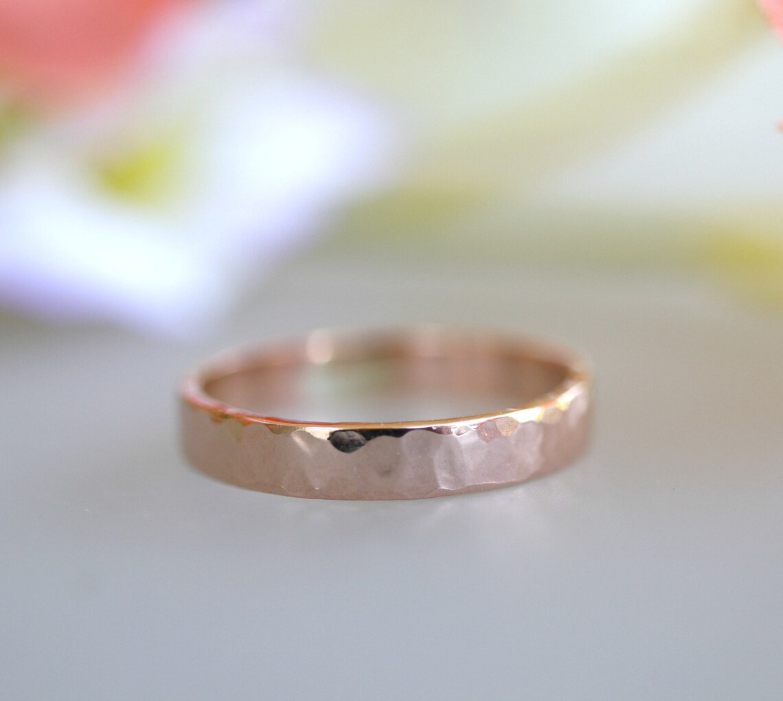 Rose Gold Hammered Wedding Band 3mm 14k Gold Hammered Wedding - Etsy