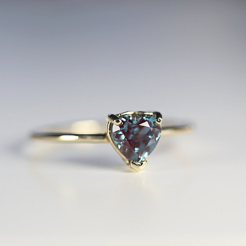 Alexandrite Engagement Ring 14K Gold, Heart Cut Alexandrite Ring, June ...