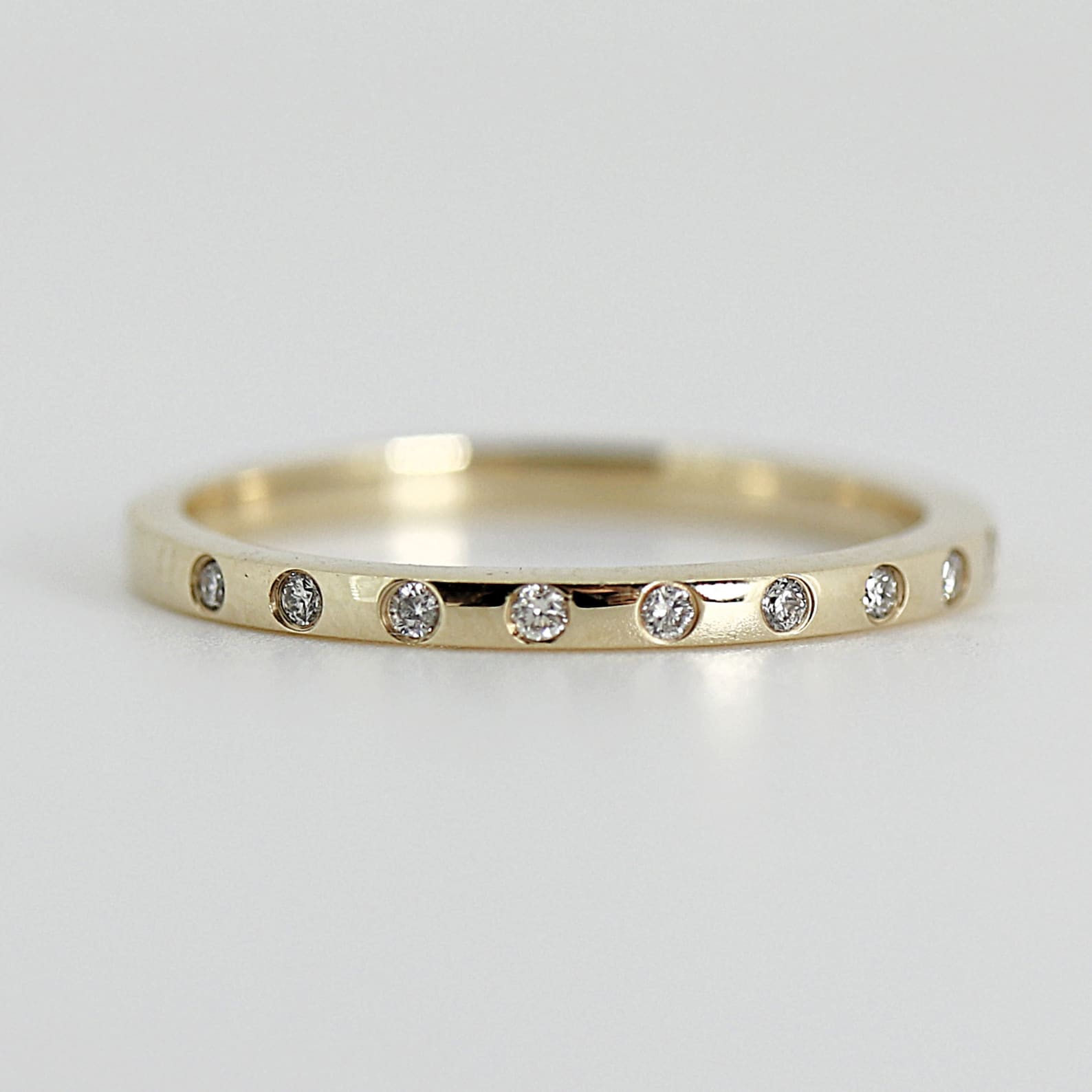 Flush Set Diamond Wedding Band, Dainty Diamond Stacking Eternity ...