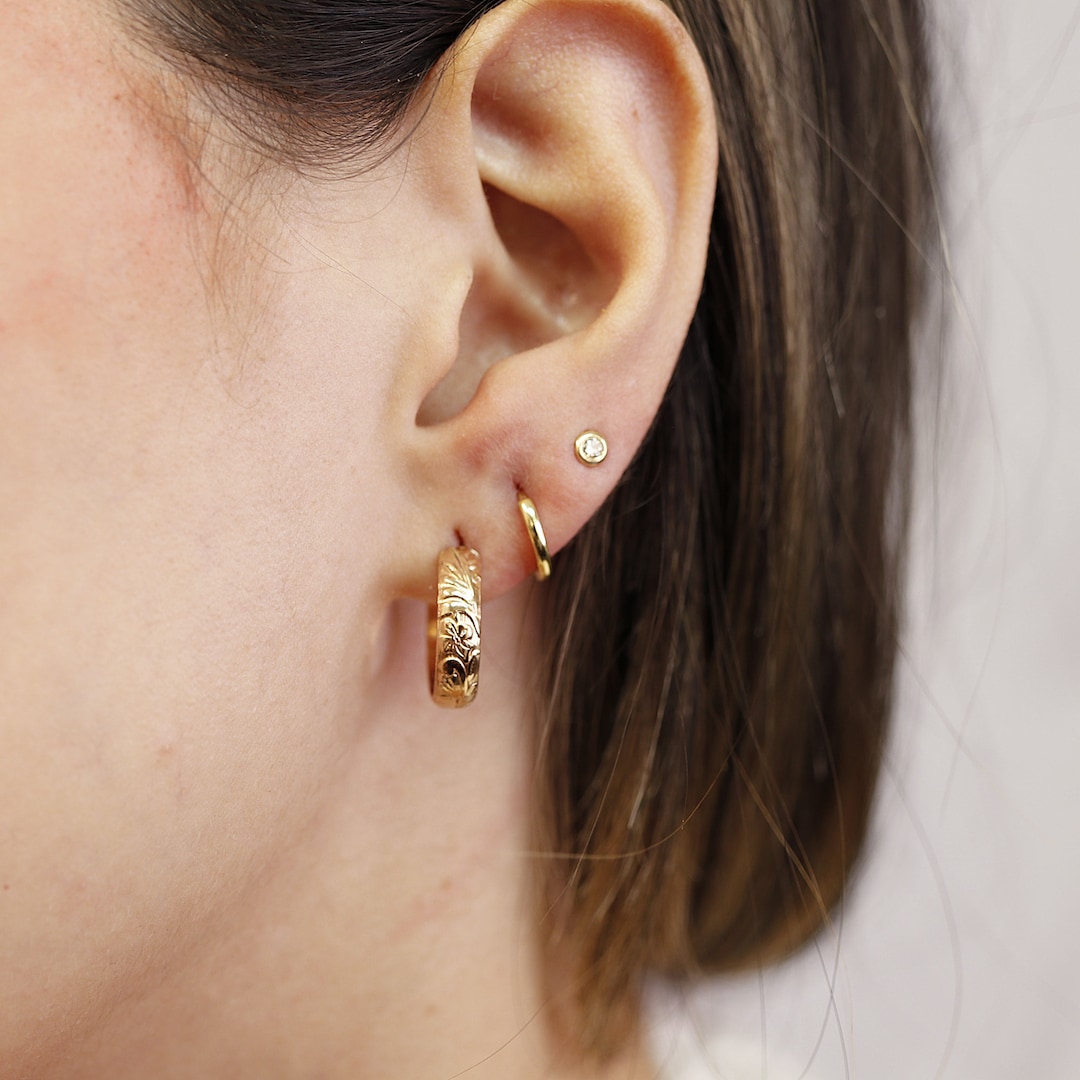 Small Gold Hoops, Gold Filled Hoop Earrings Floral, Chunky Gold Hoops ...
