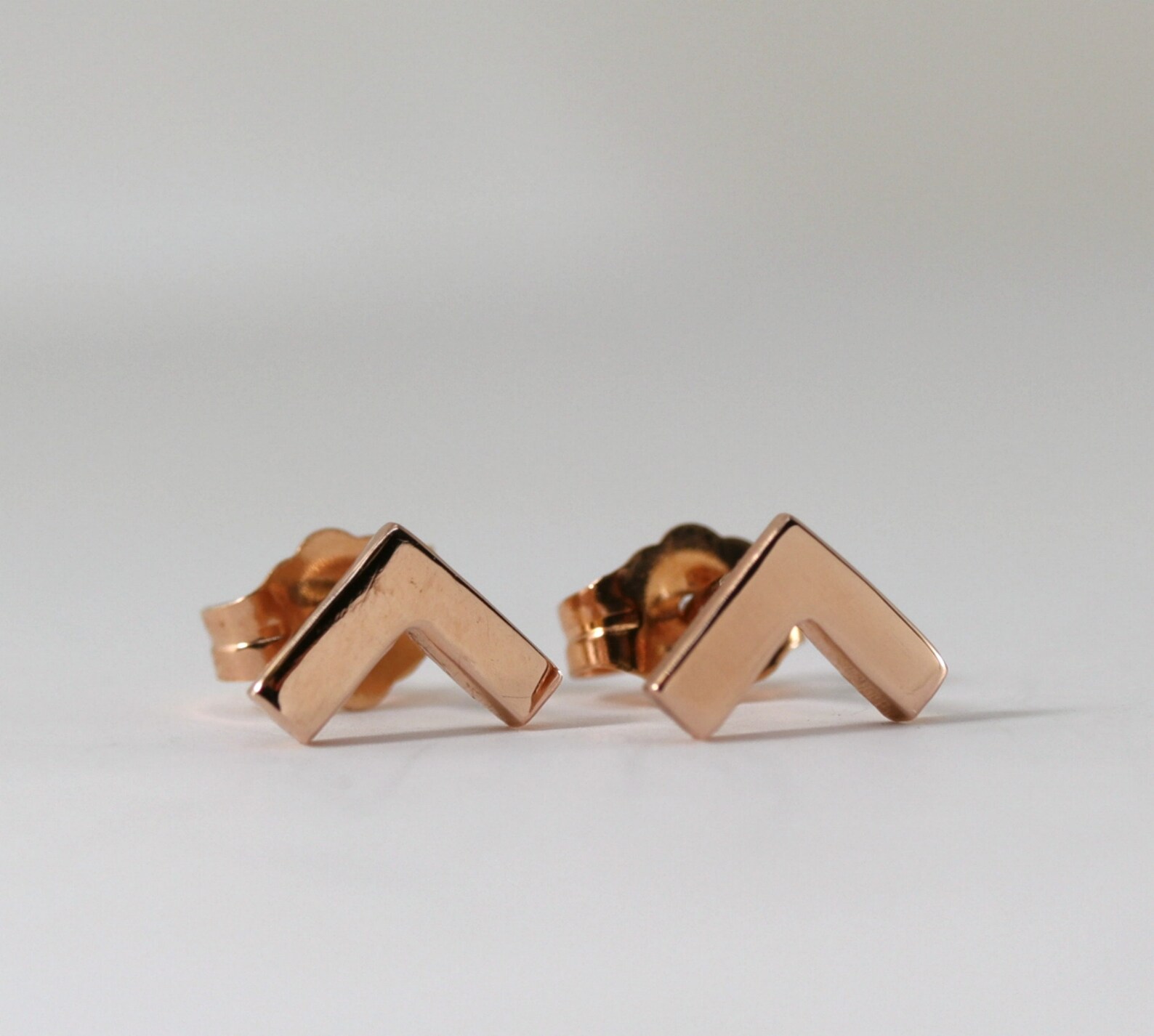 14k Solid Gold Earrings Stud Chevron, Handmade Minimalist Earrings ...
