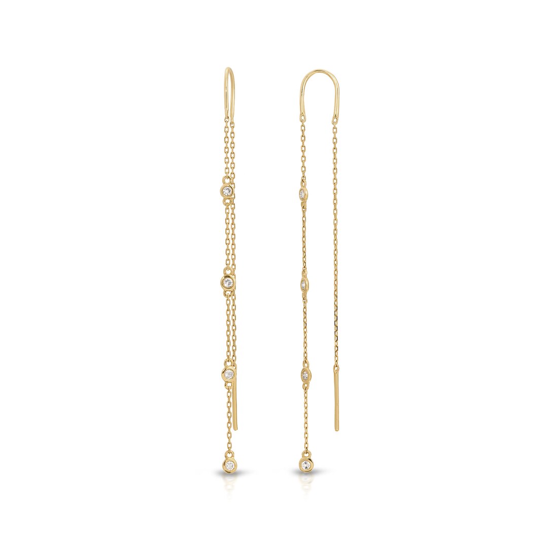 14k Gold Diamond by the Yard Earrings, Natural Diamond Threader ...