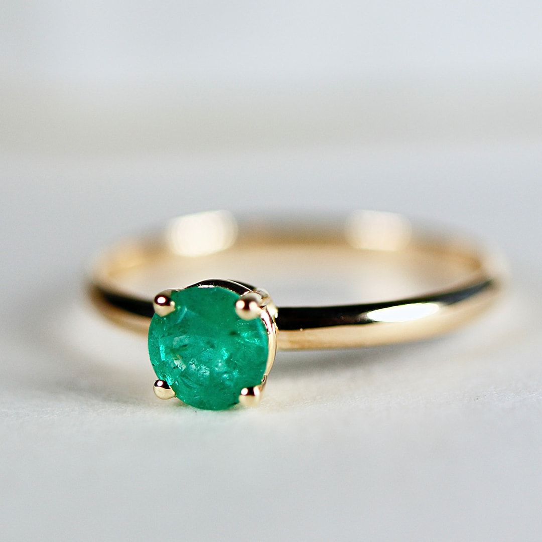 Natural Emerald Ring 14k Gold, Handmade Emerald Promise Ring, May ...
