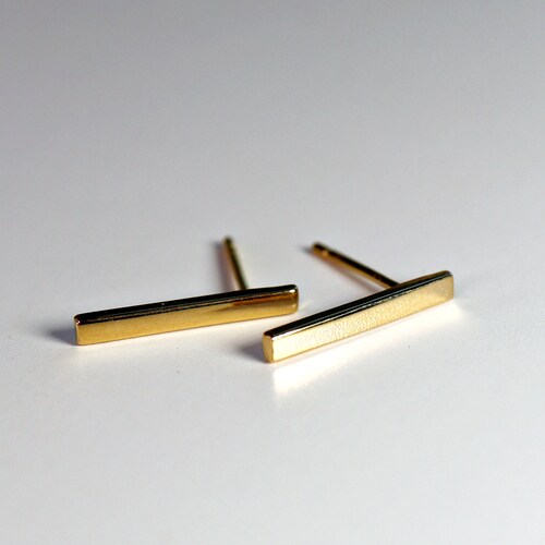 14k Solid Gold Bar Earrings Gold Bar Stud Earrings Gold - Etsy