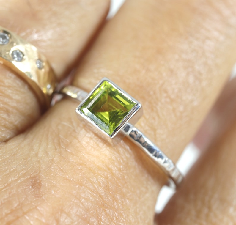 Princess Cut Peridot Ring 14k Gold,handmade Bezel Set Ring, August ...