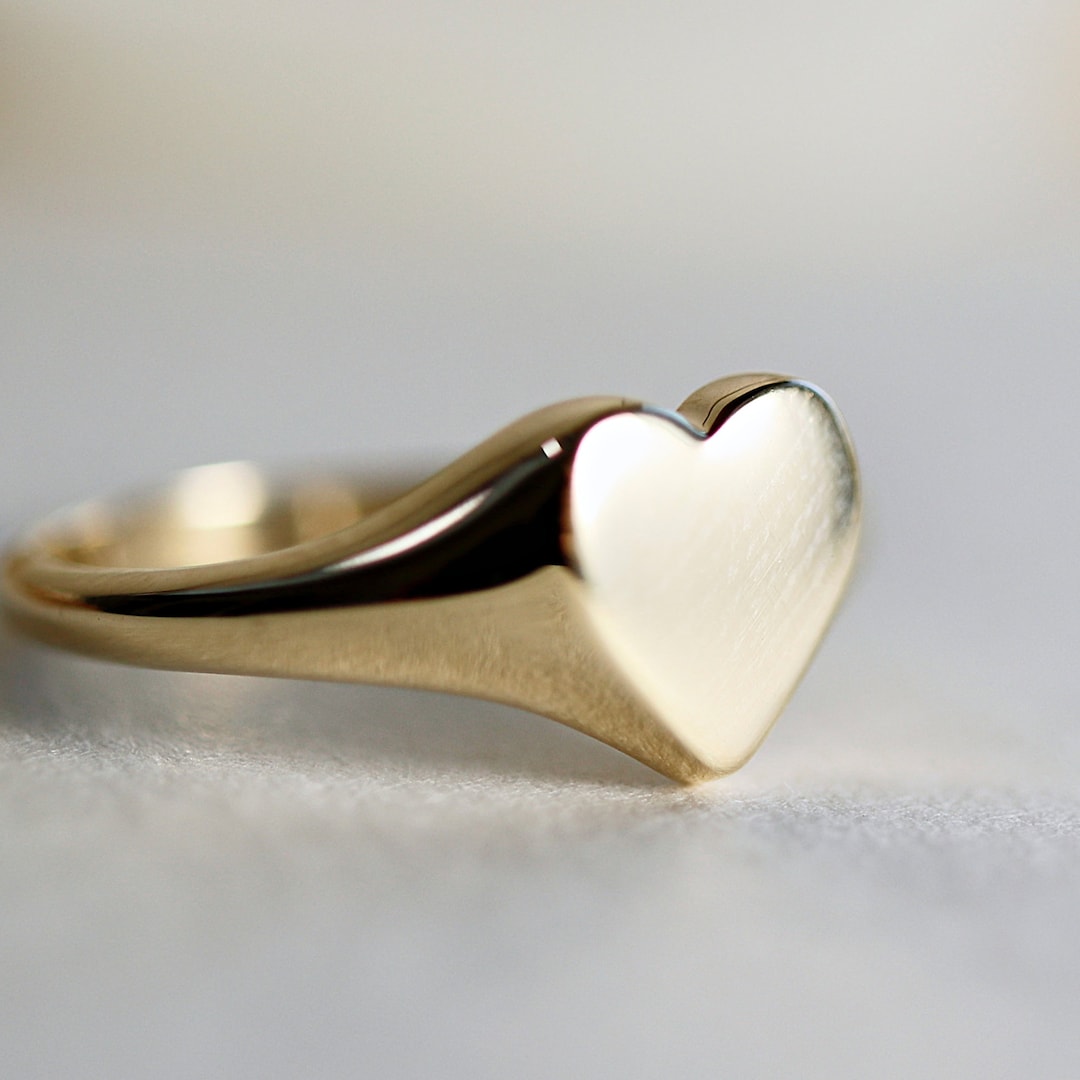 Heart Signet Ring 14k Solid Gold, Custom Initial Ring for Women ...