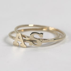 14k Gold Initial Ring, Solid 14k Gold Letter Ring, Personalized Jewelry ...