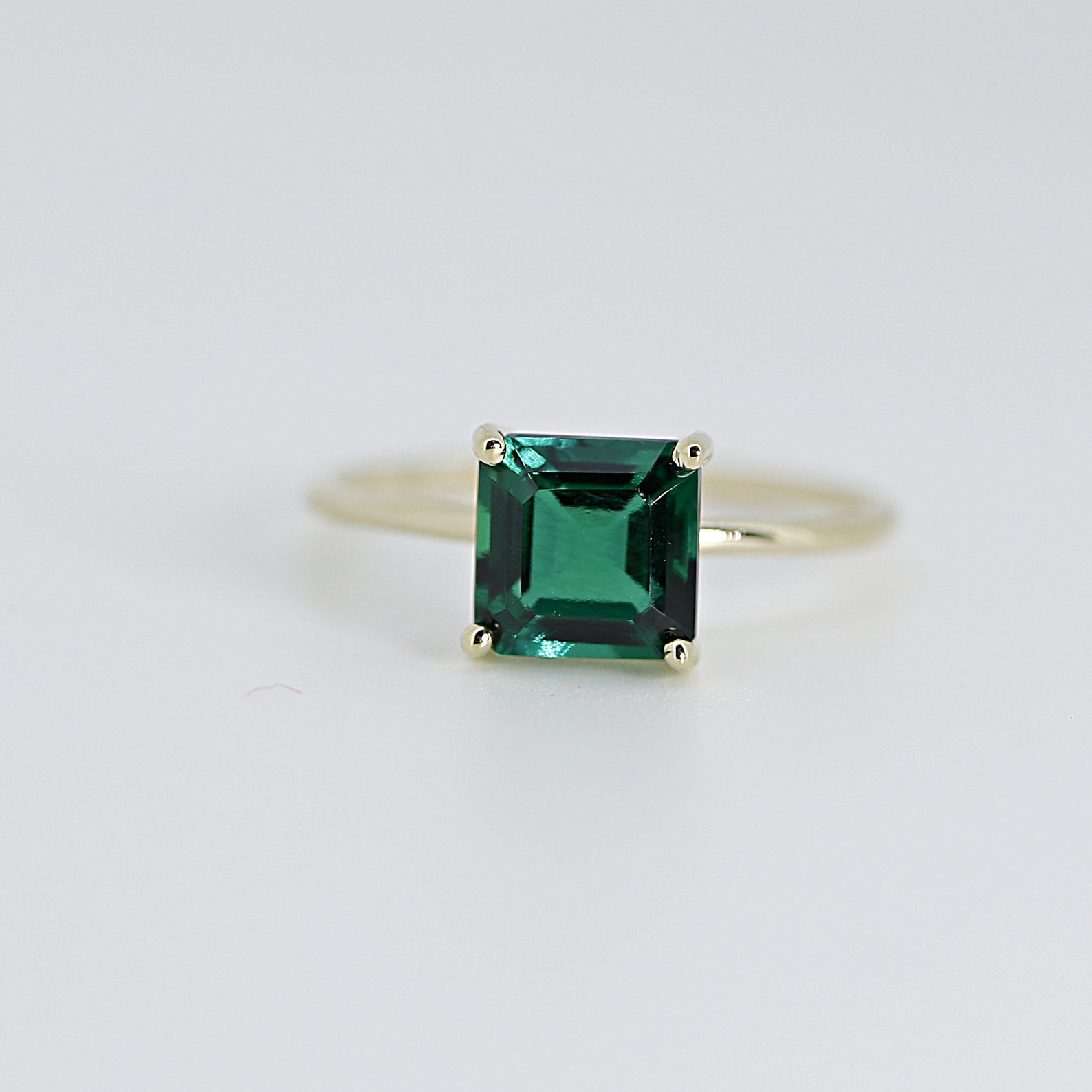 Asscher Cut Emerald Ring 14k Solid Gold Handmade Art Deco - Etsy