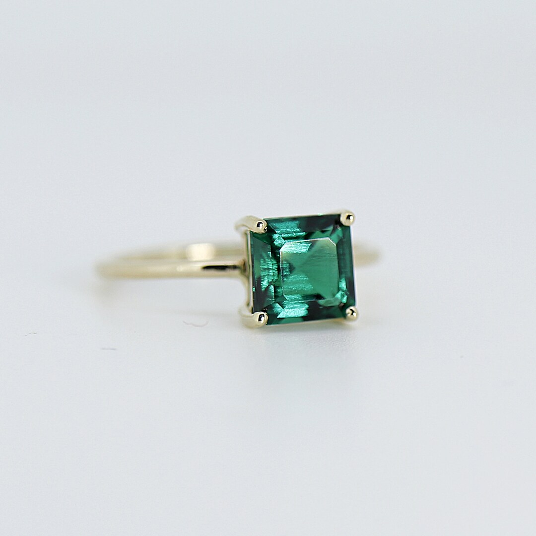 Asscher Cut Emerald Ring 14k Solid Gold, Handmade Art Deco Green ...