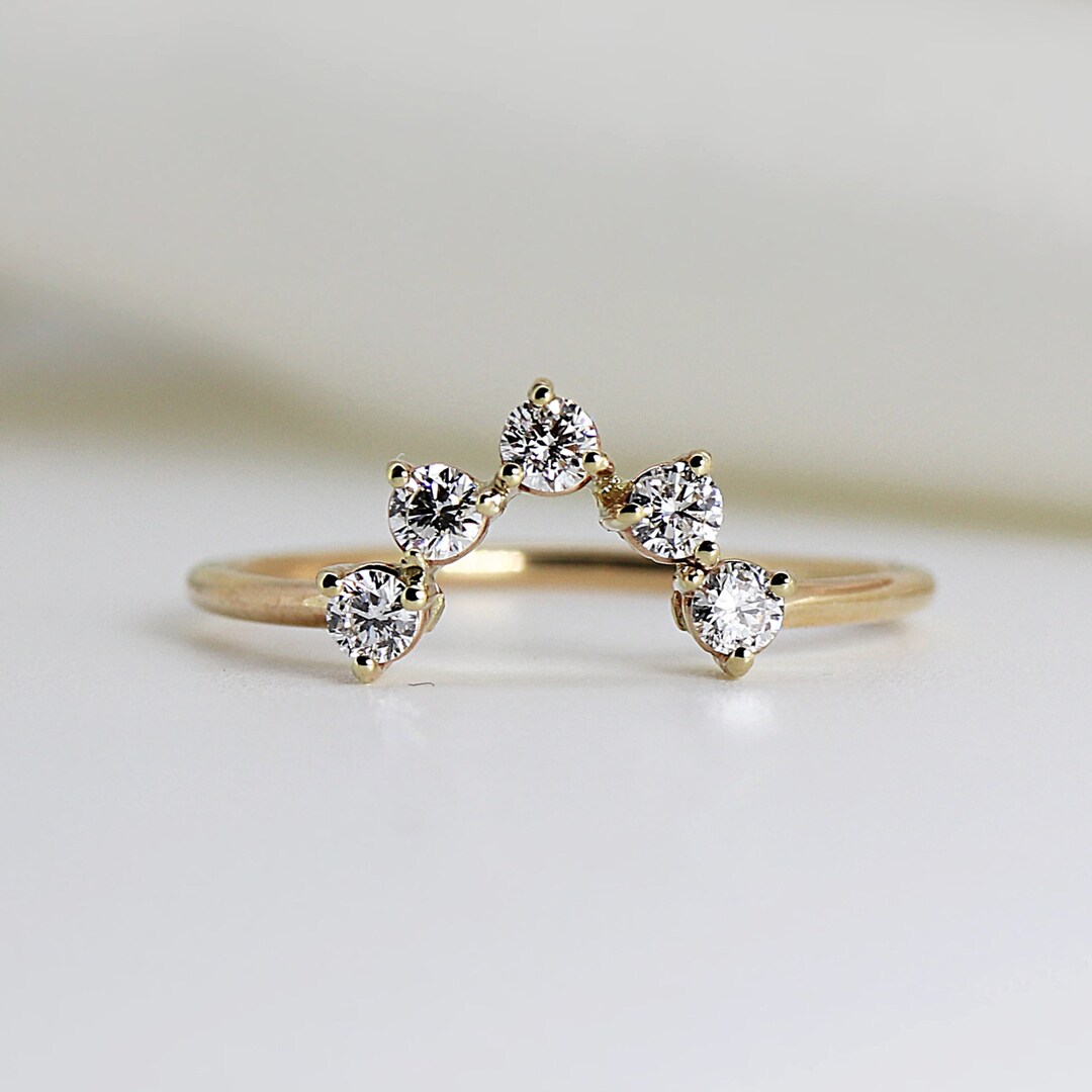 Contour Wedding Band Curved Wedding Band Five Stone Diamond - Etsy