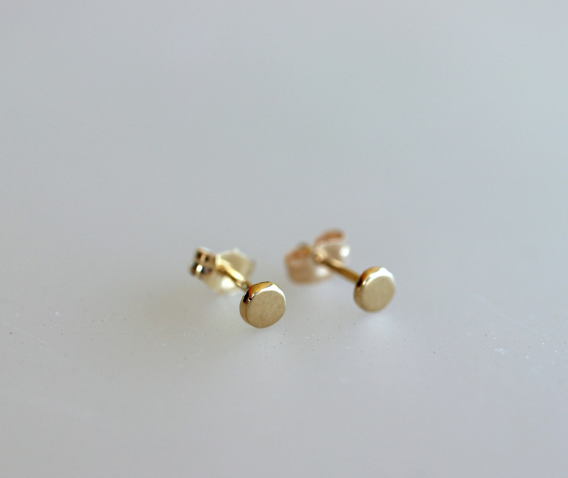 14k Solid Gold Stud Earrings Tiny Stud Earrings Dainty Gold - Etsy