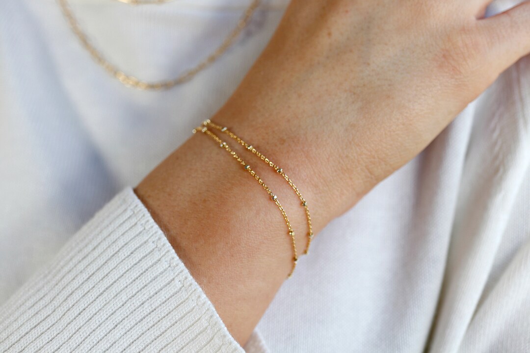 Double Bracelet, Gold Wrap Bracelet, Gold Double Wrap Chain Bracelet ...