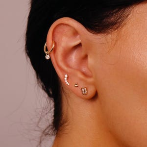 14k Solid Gold Trinity Flat Back Earrings, Internally Threaded Labret Stud, Tiny Three Ball ...