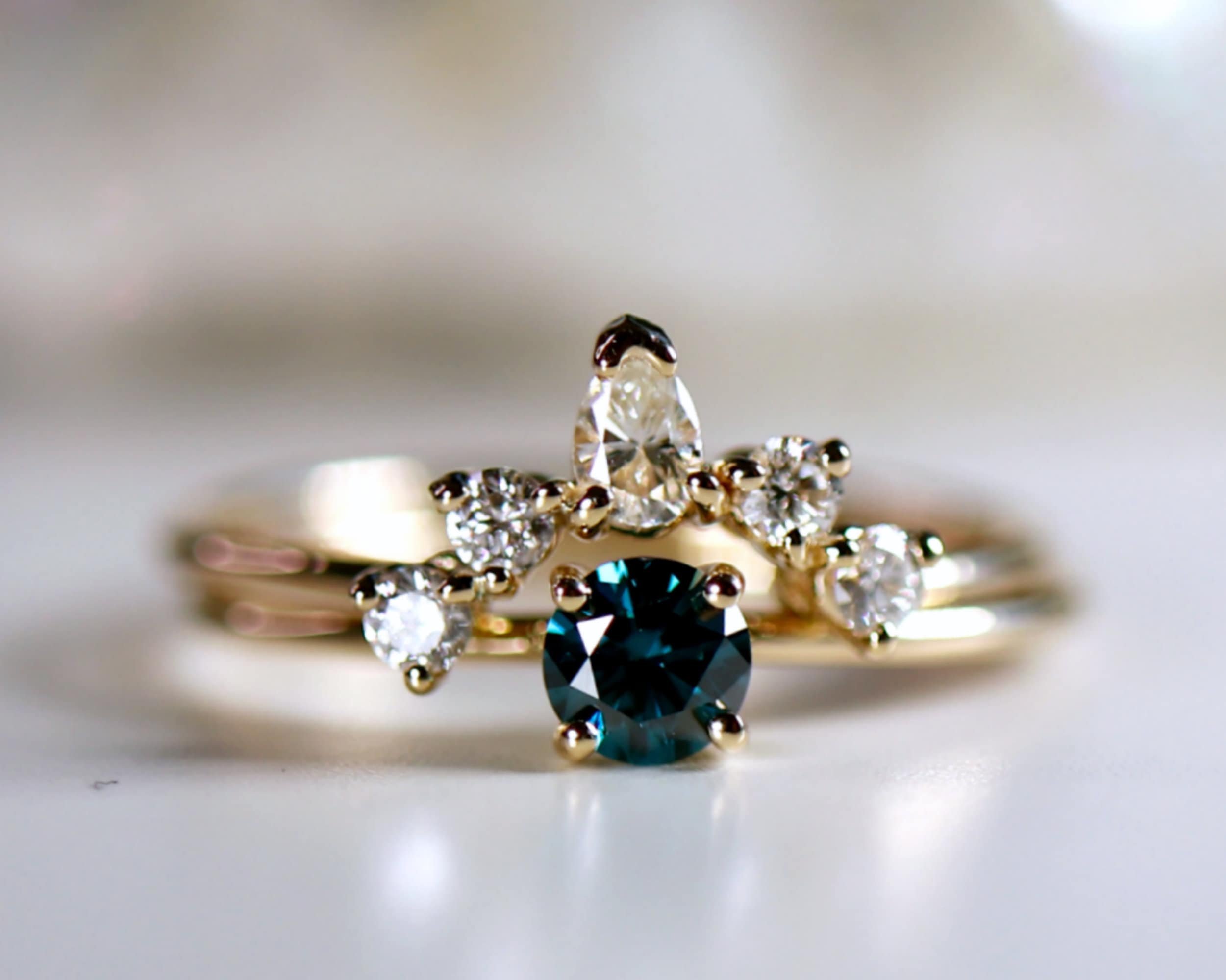 Solitaire Blue Diamond Ring 14k Gold, Minimalist Blue Diamond Promise ...