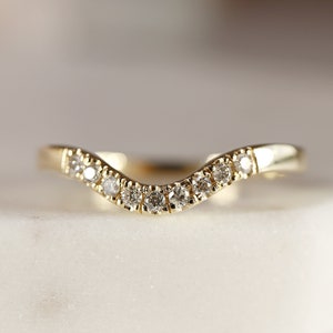 Curved Diamond Wedding Band 14k Gold, Contour Organic Wedding Band ...