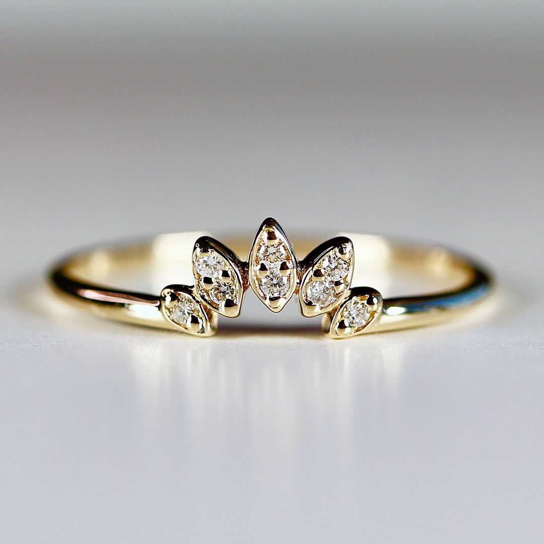 Diamond Curved Wedding Band, Tiara Nesting Ring, Diamond Stacking Crown ...