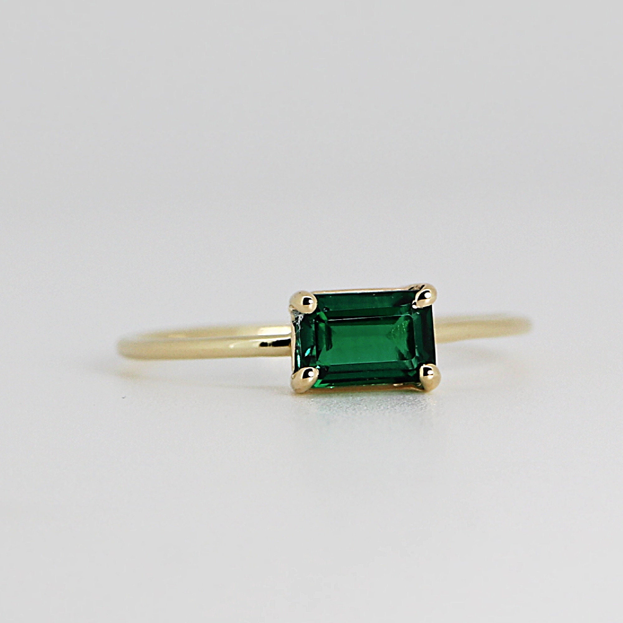 East West Emerald Ring 14k Solid Gold Emerald Cut Emerald - Etsy